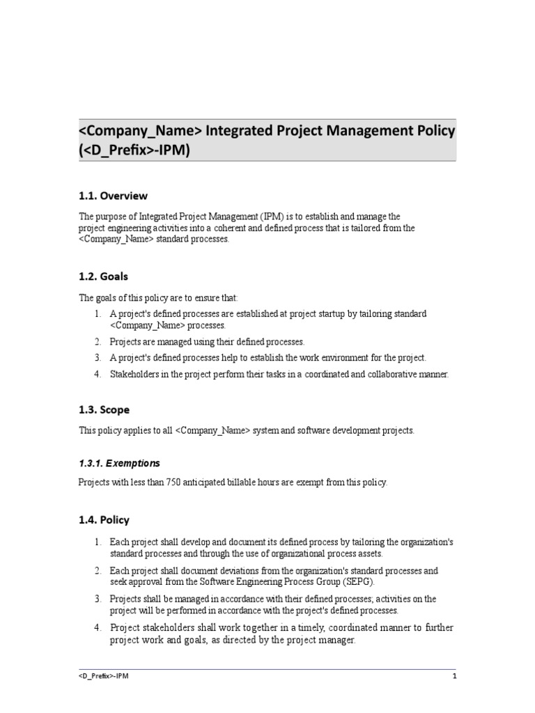 Integrated Project Management Policy (-IPM) | PDF | Project Management ...