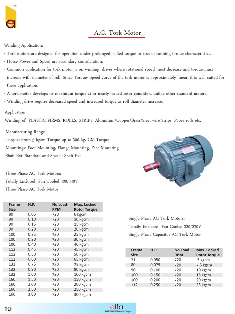AC Torque Motor Applications and Specs | PDF | Electric Motor | Torque