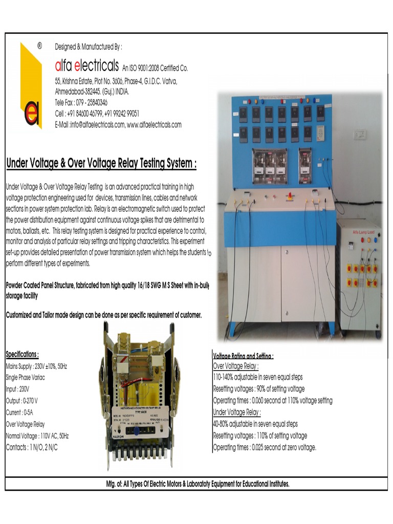 Over Voltage and Under Voltage Relay Testing | PDF | Relay | Electric ...