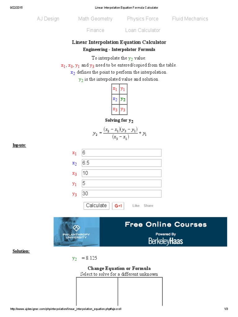 Linear Interpolation Equation Formula Calculator PDF | Download Free ...