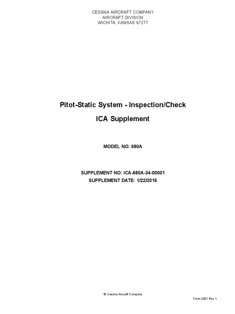 Cessna 680 Pitot-Static Inspection | PDF | Airspeed | Aerospace Engineering