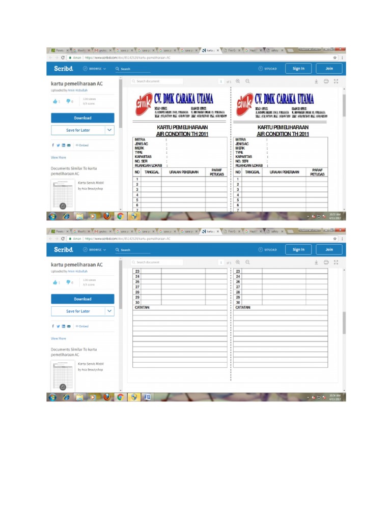 Kartu Pemeliharaan Ac | PDF