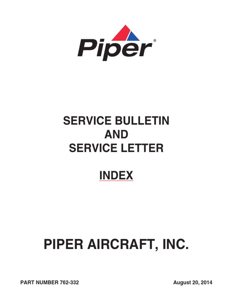 PIPER Service Bulletin Letter Index | PDF | Piper Aircraft | Airplane
