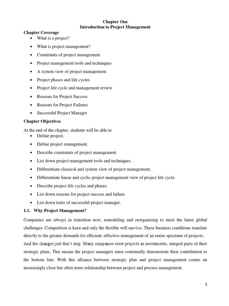 ITPM Chapter One | PDF | Project Management | Project Manager