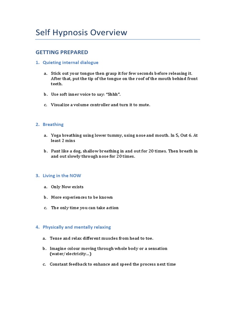 Self Hypnosis Notes | Hypnosis | Relaxation (Psychology)