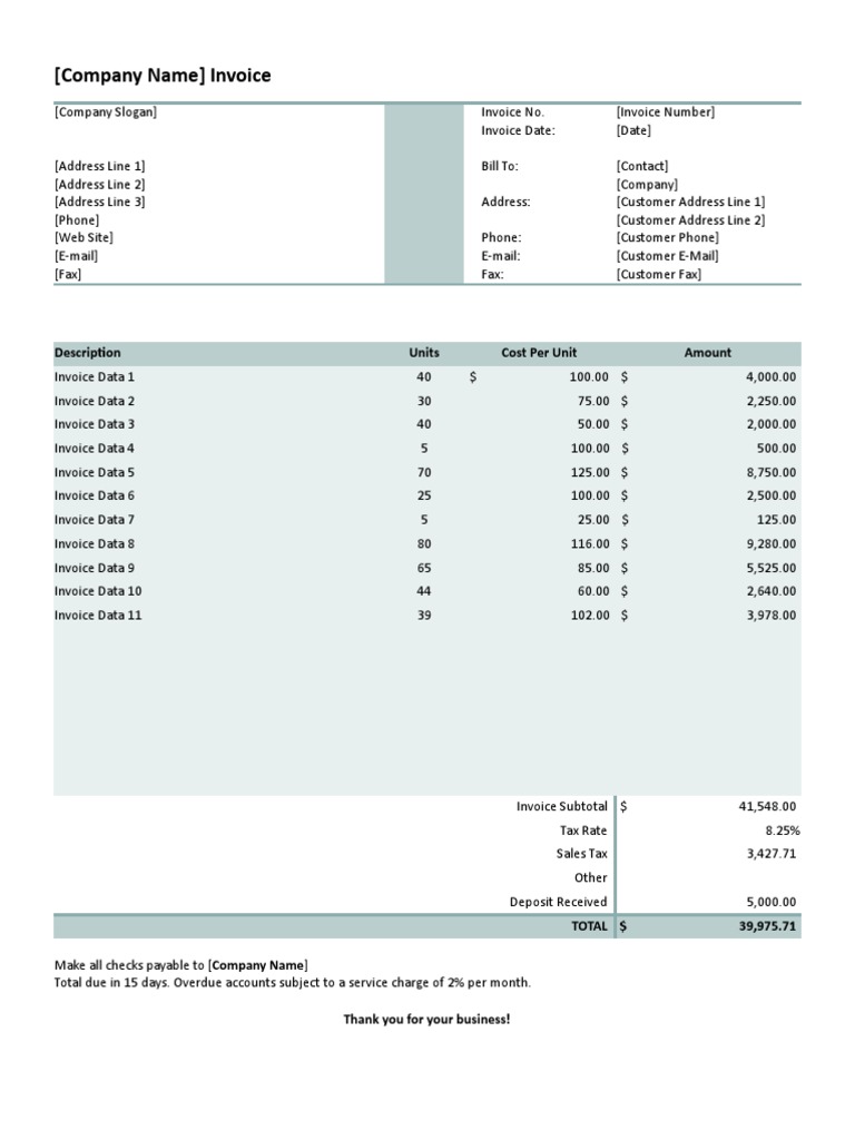 (Company Name) Invoice: Description Units Cost Per Unit Amount | PDF ...