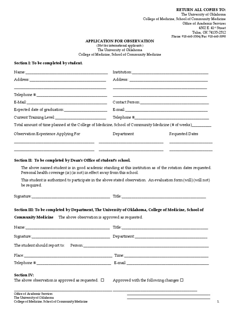 Application For Observership | PDF | University Of Oklahoma | Medical ...