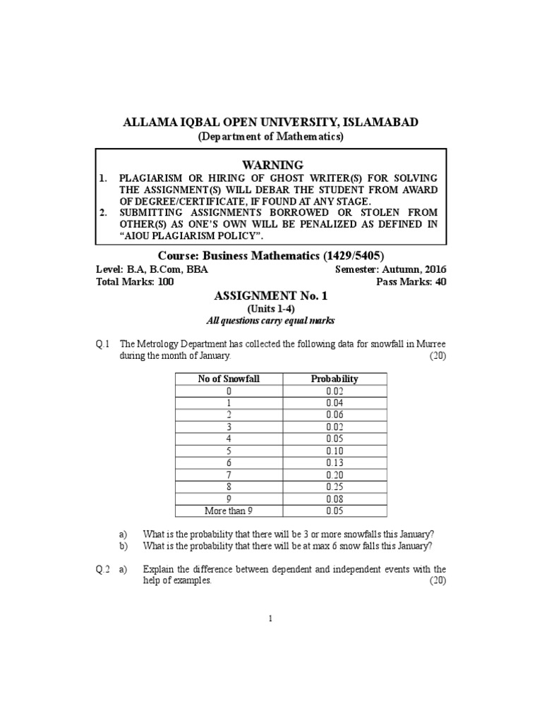1429 Business Math B Com Aiou | PDF | Matrix (Mathematics) | Analysis
