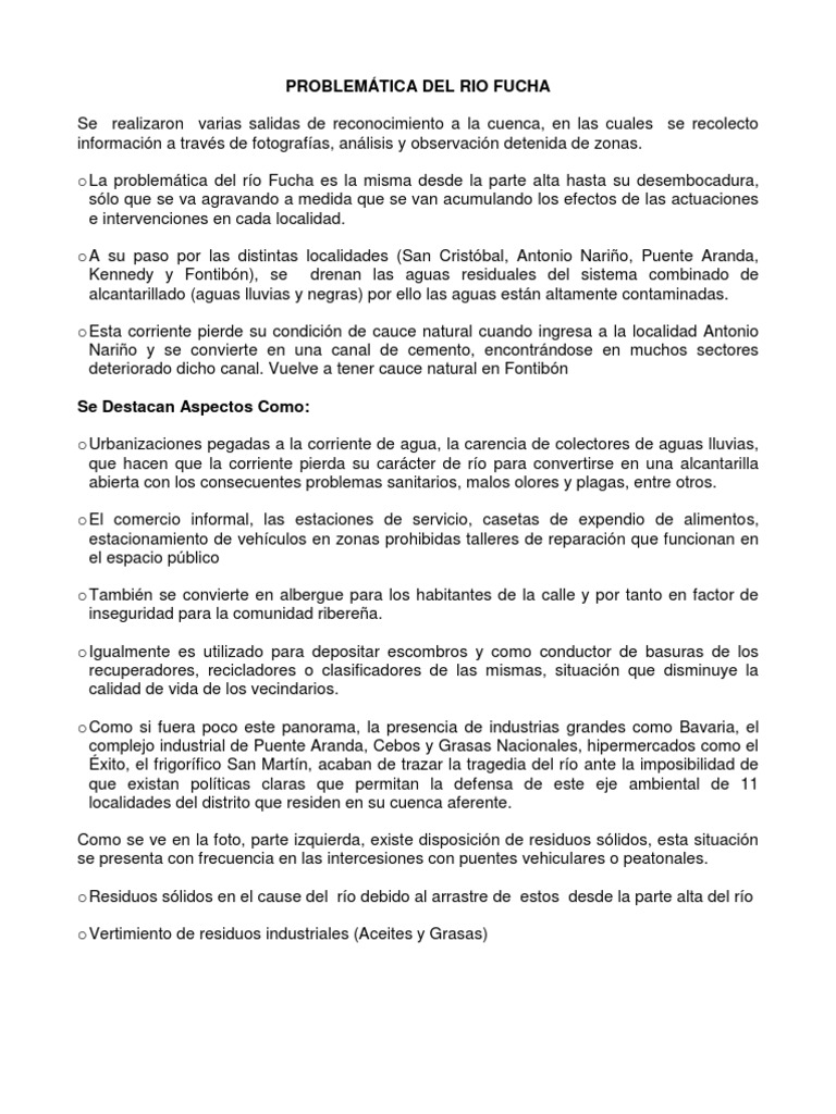Contaminación y Problemas del Río Fucha | PDF | Residuos | Naturaleza