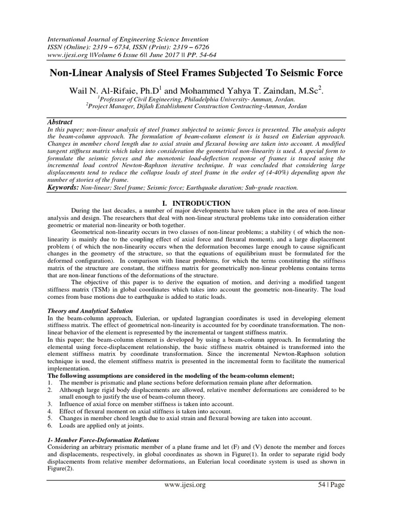 Non-Linear Analysis of Steel Frames Subjected To Seismic Force | PDF ...