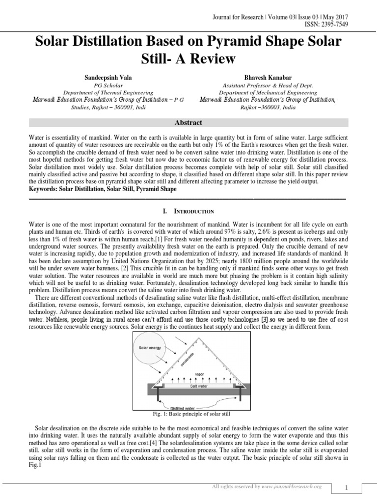 Solar Distillation Based On Pyramid Shape Solar Still - A Review | PDF ...