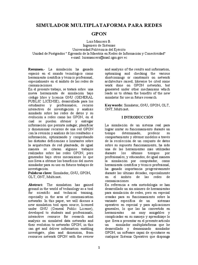 Simulador Redes Gpon | PDF | Red de computadoras | Java (lenguaje de programación)