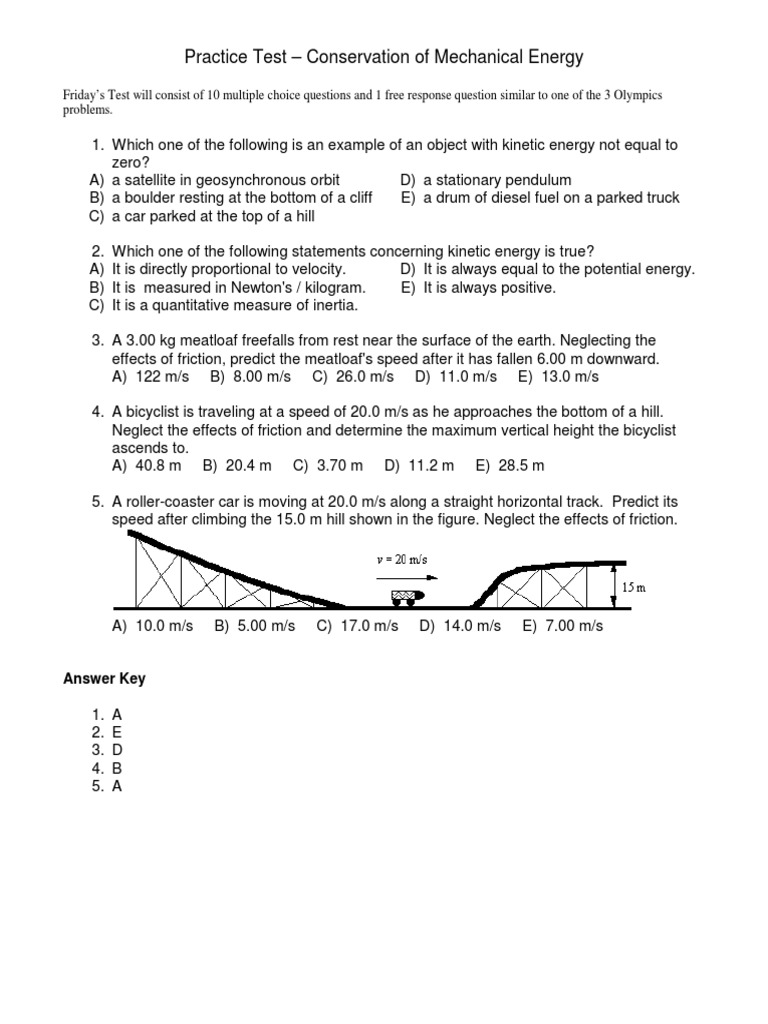 Mechanical Energy Practice Test | PDF