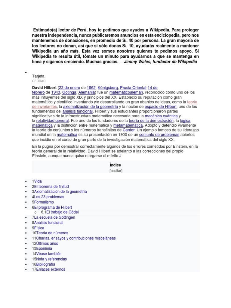 David Hilbert | PDF | Axioma | Formalismo (deductivo)