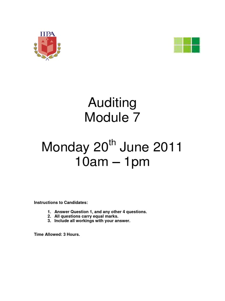 Auditing June 2011 Exam | PDF | Audit | Board Of Directors