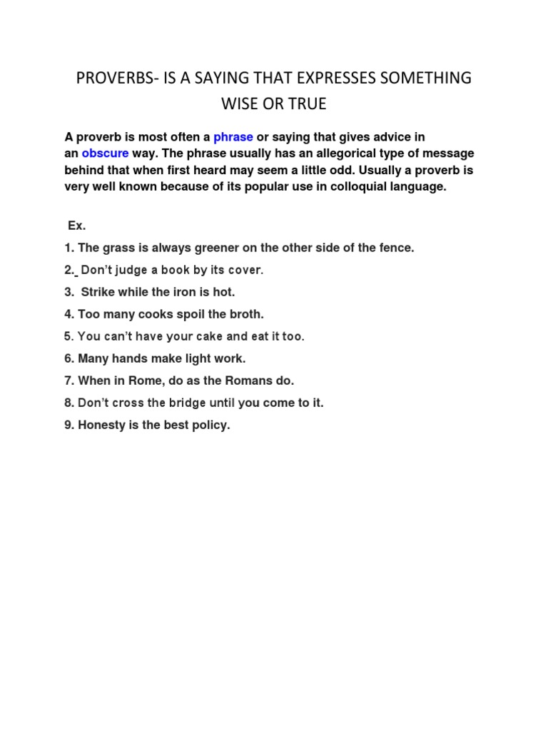 Understanding Common Proverbs | PDF | Language Arts & Discipline