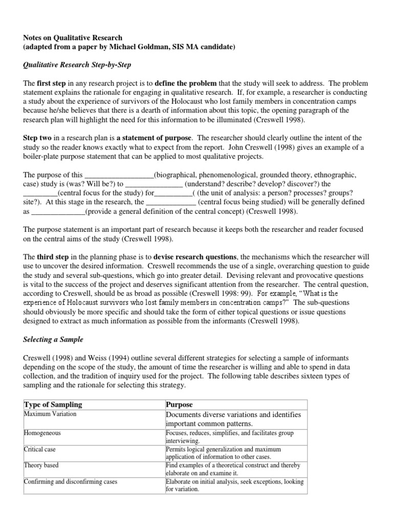 Notes On Qualitative Research | PDF | Sampling (Statistics ...