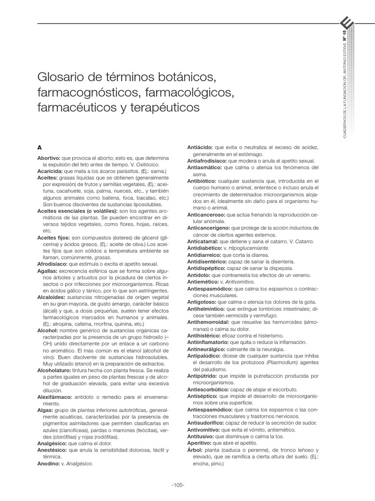 Glosario de Términos Botánicos, Farmacognósticos, Farmacológicos ...