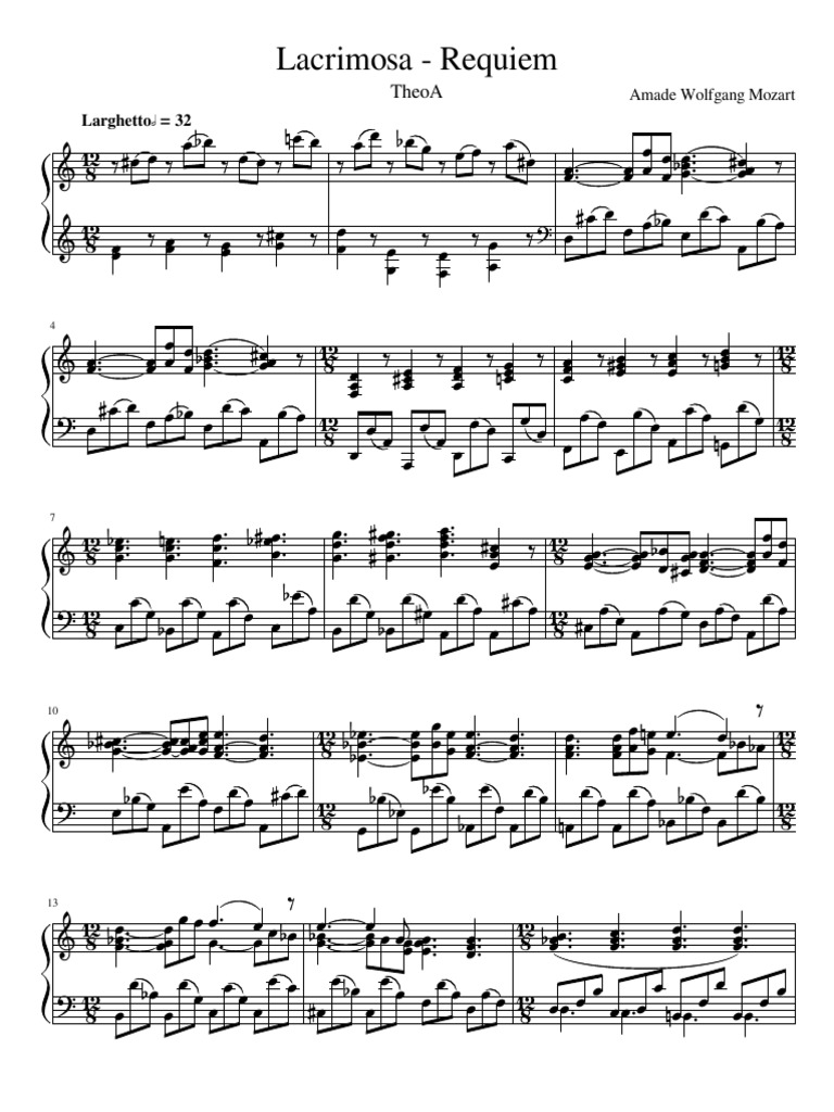 Lacrimosa - Mozart Requiem | PDF | Compositions | Mozart Family