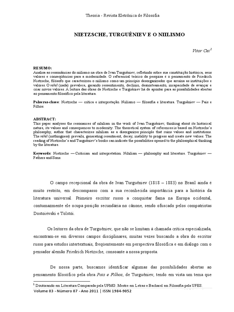 Niilismo em Turguêniev e Nietzsche | PDF | Niilismo | Friedrich Nietzsche
