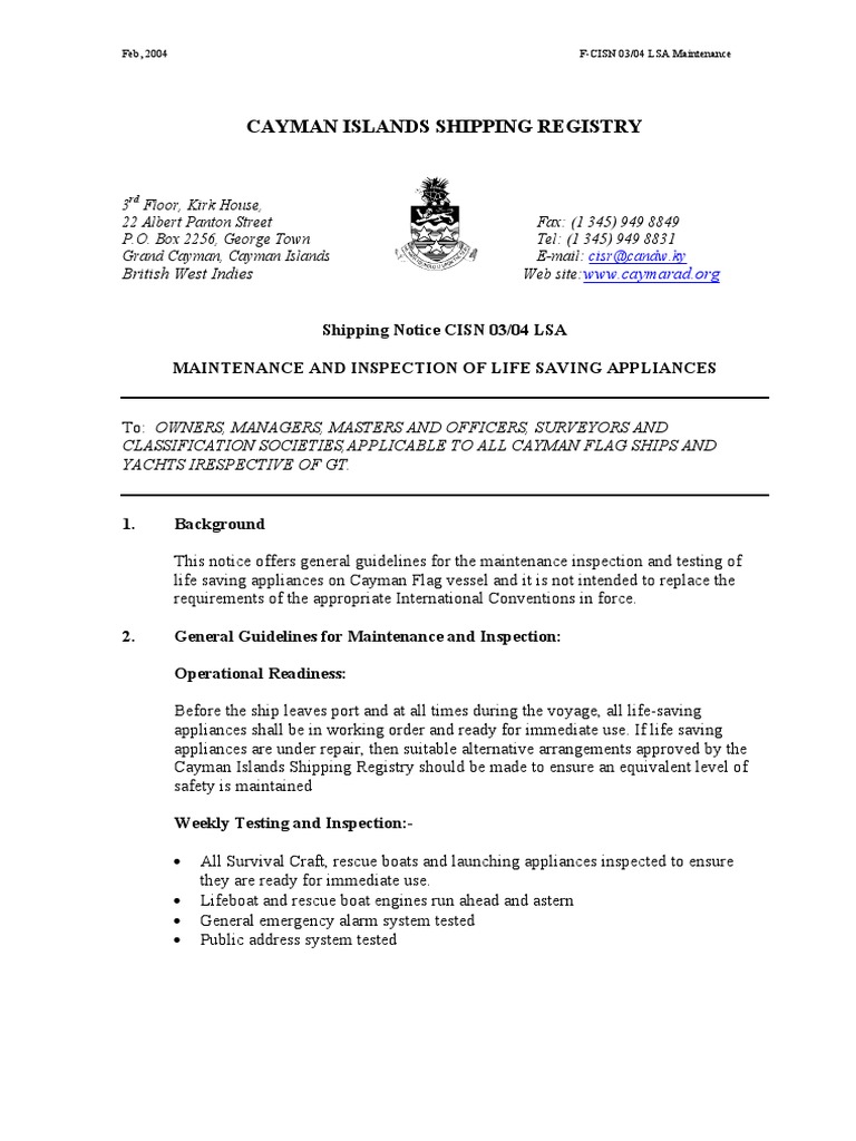 LSA Maintenance Guidelines for Ships | PDF | Water Transport | Ships