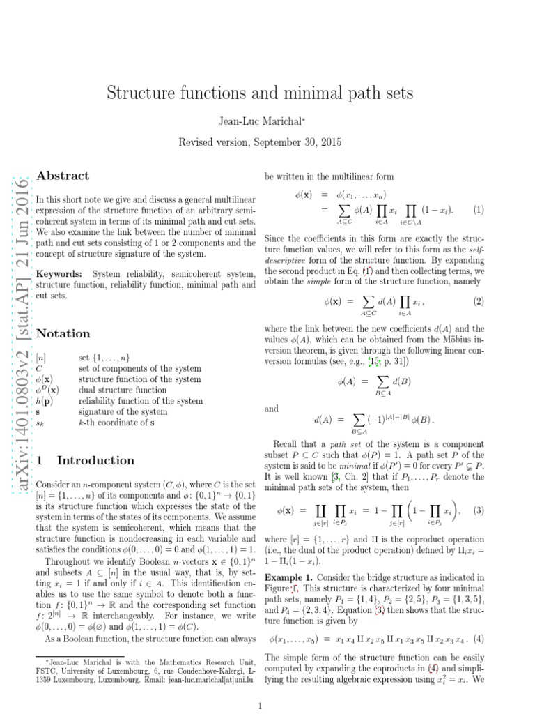 Structure Functions and Minimal Path Sets | PDF | Theorem | Function ...