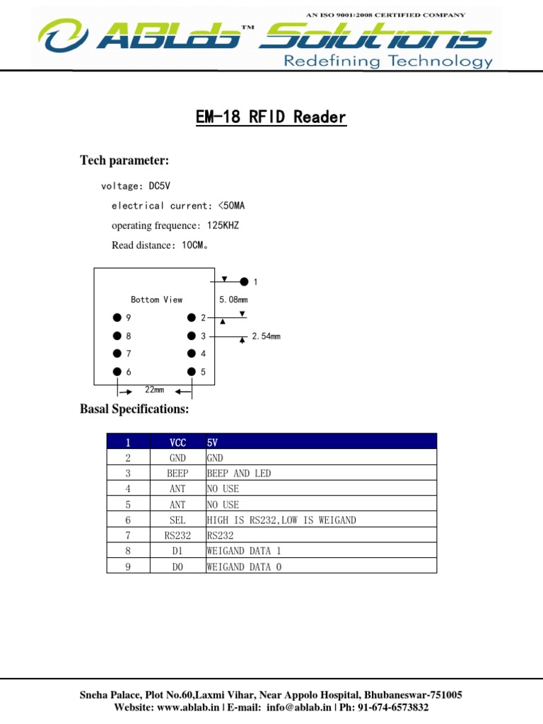 EM-18 RFID Reader: Tech Parameter | PDF | Electronics | Telecommunications