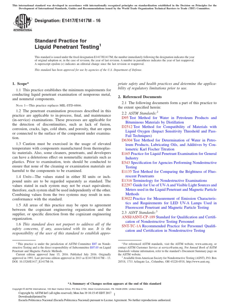 Standard Practice for Liquid Penetrant Testing 1 | Nondestructive ...