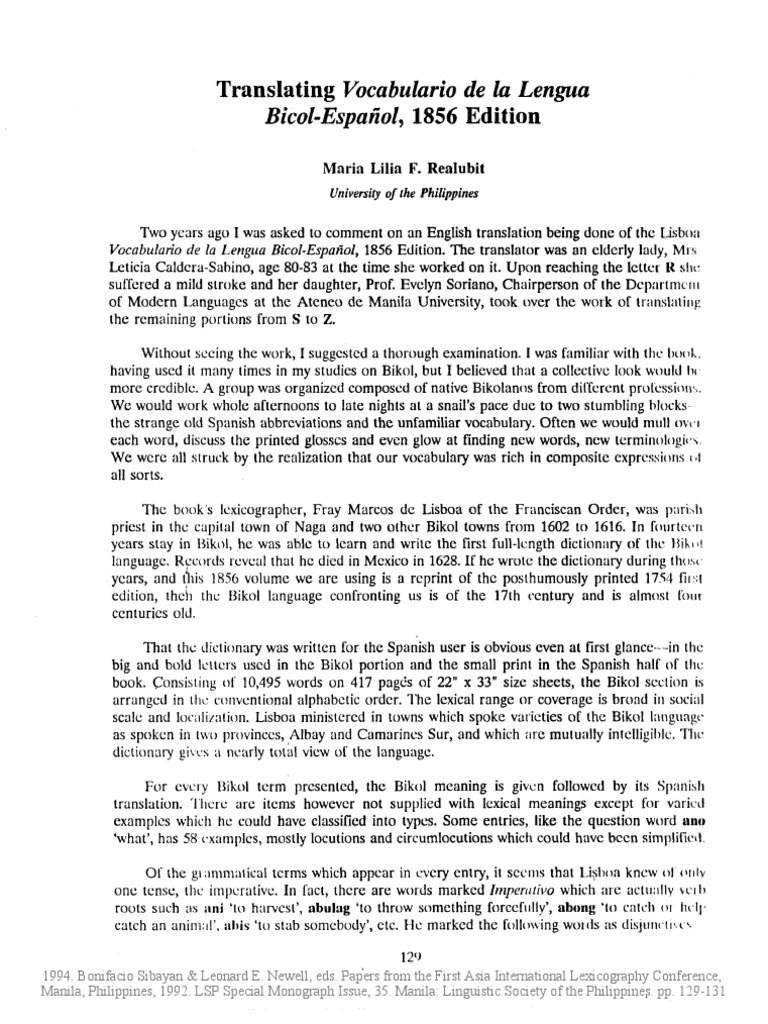 Translating Bicol Vocabulary Insights | PDF | Lexicography | Word