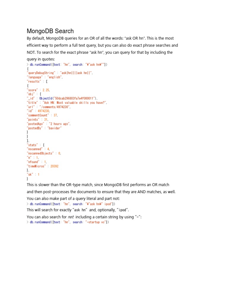 Mongodb Search: DB Runcommand Text Search | PDF