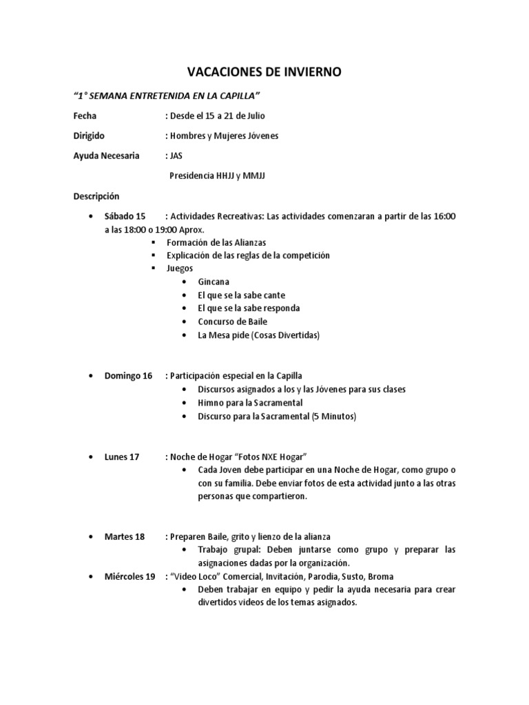 Actividades Vacaciones de Invierno | PDF | Ocio | Entretenimiento (general)