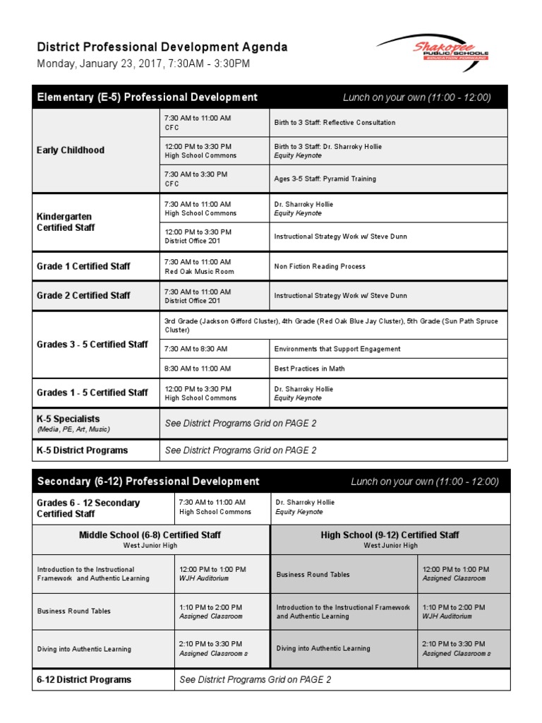 Jan 23 2017 PD Day Agenda | PDF | Psychotherapy | Behavior Modification