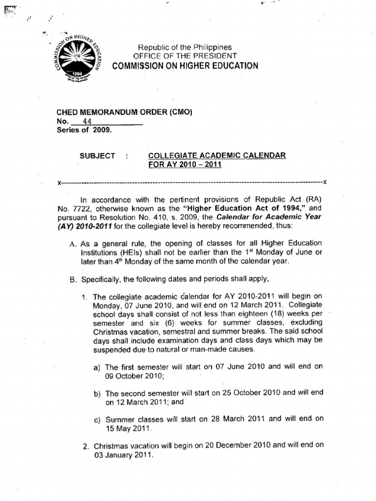 CHED CMO No. 44 S. 2009 | PDF