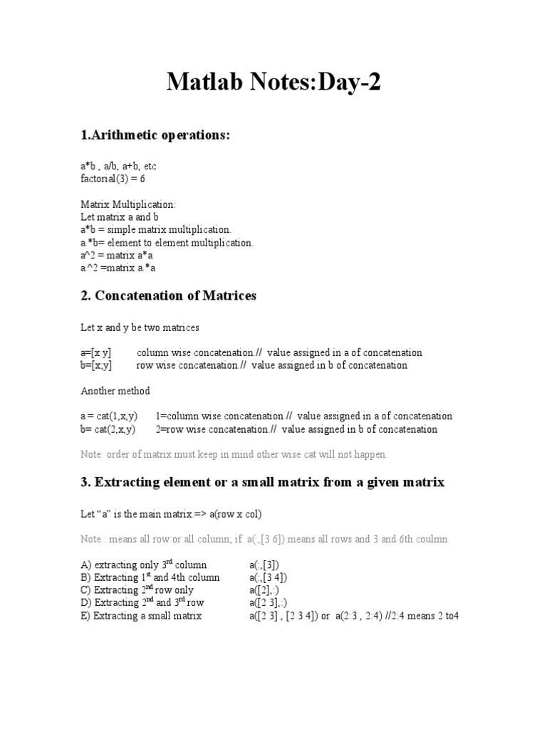 Matlab Notes Day-2 | PDF | Operator Theory | Linear Algebra