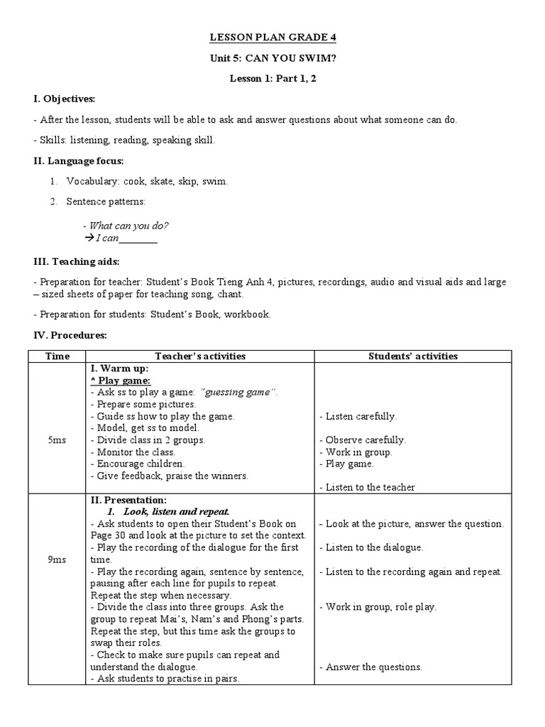 Lesson Plan Grade 4 | Download Free PDF | Lesson Plan | Linguistics