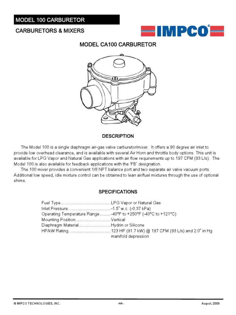 Carburetors & Mixers Model Ca100 Carburetor | PDF