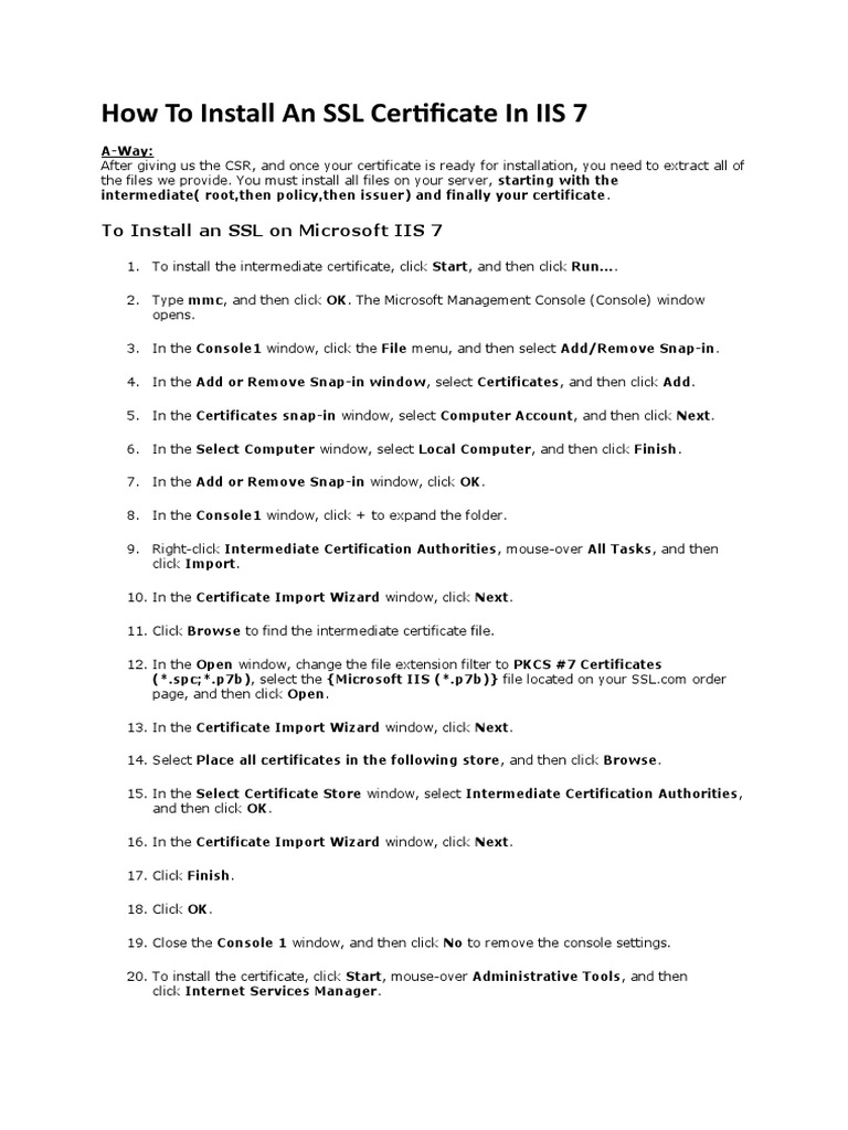Installing SSL Cert On IIS7 | PDF | Internet Information Services | Public Key Certificate