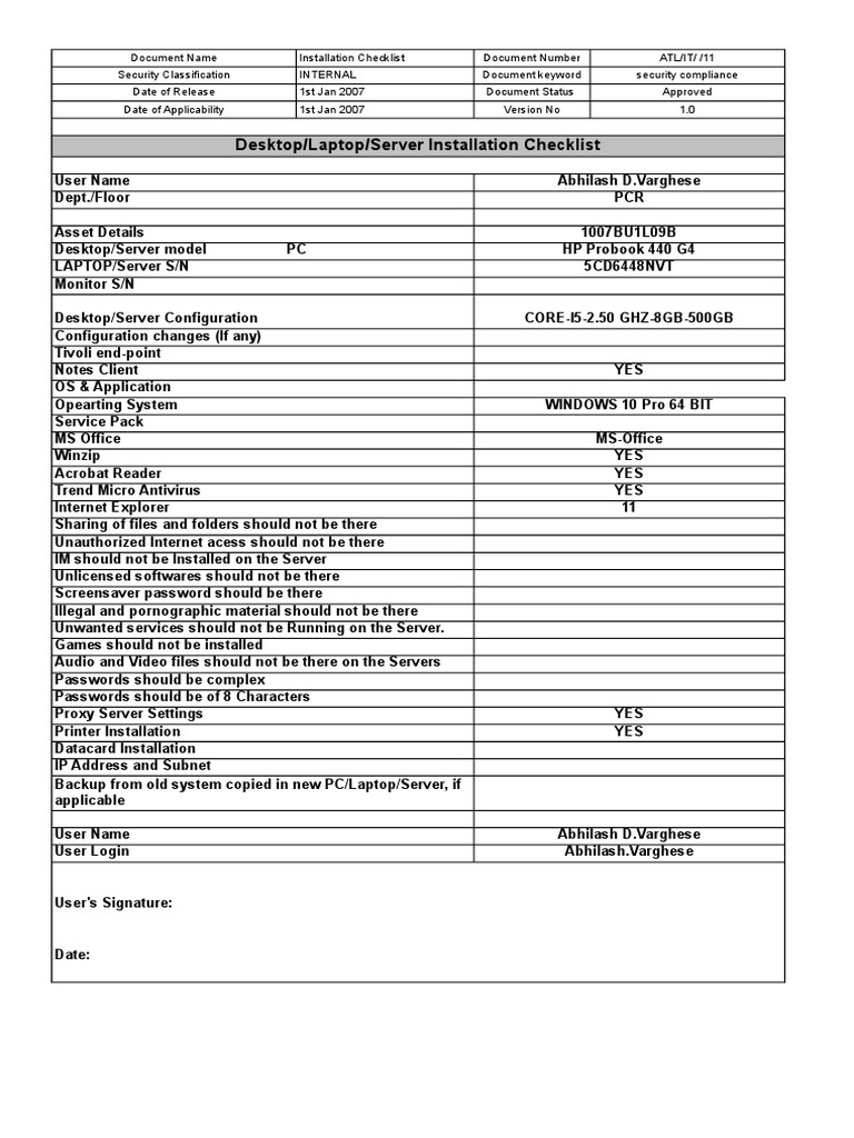 Checklist For Desktops & Laptops - Abhilash | PDF | Desktop Computer ...