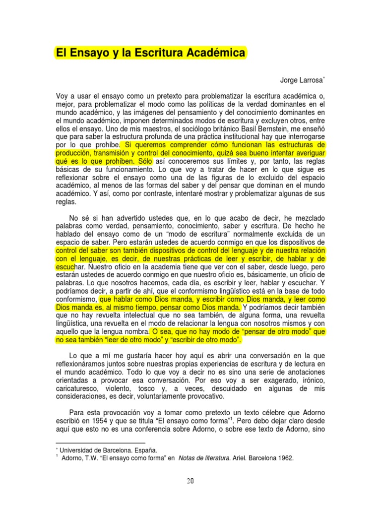 Escritura Académica | Ensayos | Lectura (Proceso)