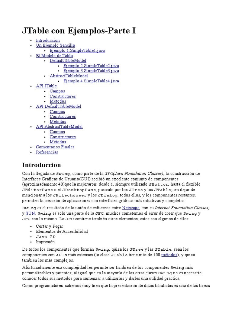 JTABLE - Documento | PDF | Java (lenguaje de programación) | Tabla (base de datos)