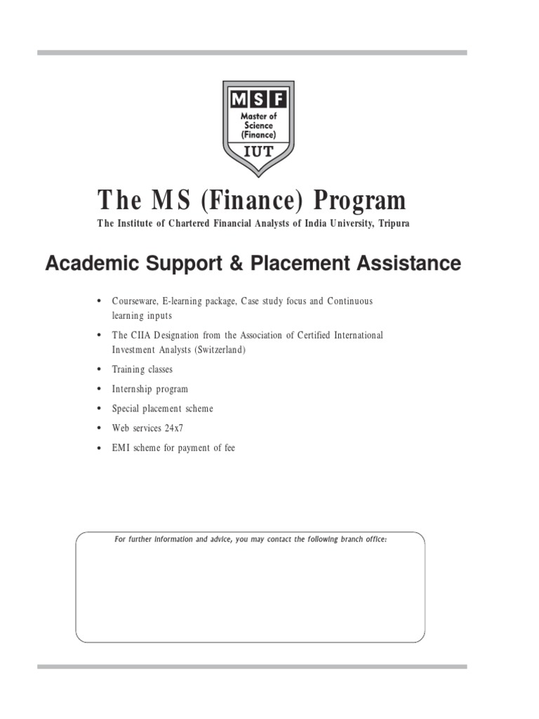 The MS (Finance) Program: Academic Support & Placement Assistance | PDF ...