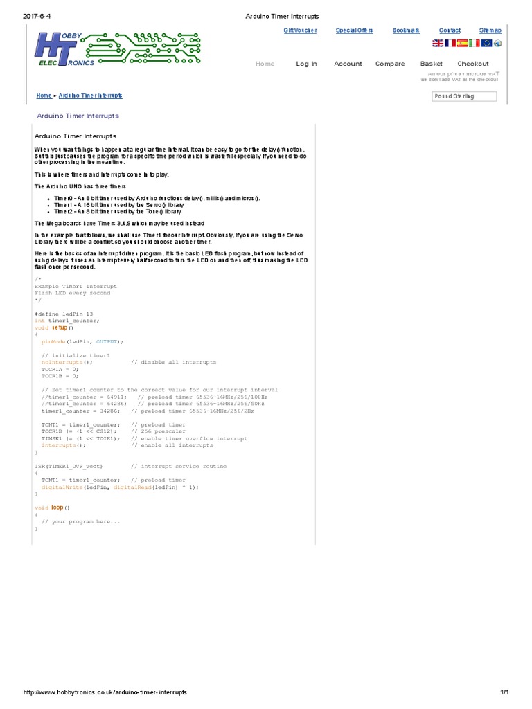 Arduino Timer Interrupts | PDF | Timer | Computer Architecture