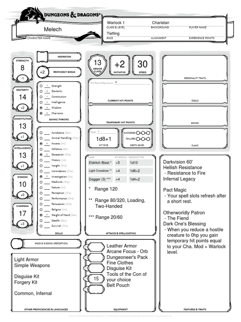 Tiefling Warlock pdf Role Playing Games Dungeons Dragons