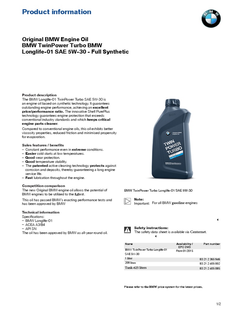 BMW Original LL-01 5W-30 | PDF | Motor Oil | Industries