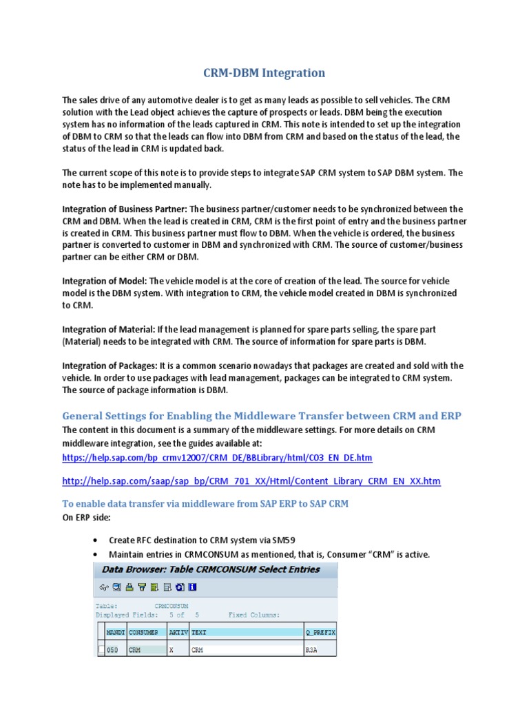 CRM-DBM Integration Consulting Note | PDF | Customer Relationship Management | Enterprise ...
