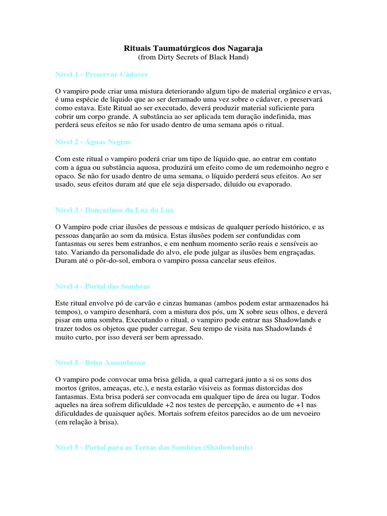 Rituais Taumatúrgicos Dos Nagaraja Vampiro MAscara | PDF | Vampiros | Rituais