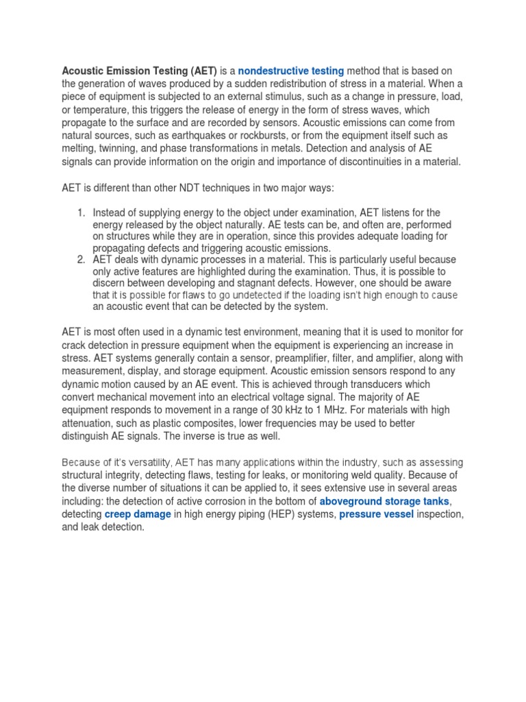 Acoustic Emission INSPECTION | PDF | Acoustics | Nondestructive Testing