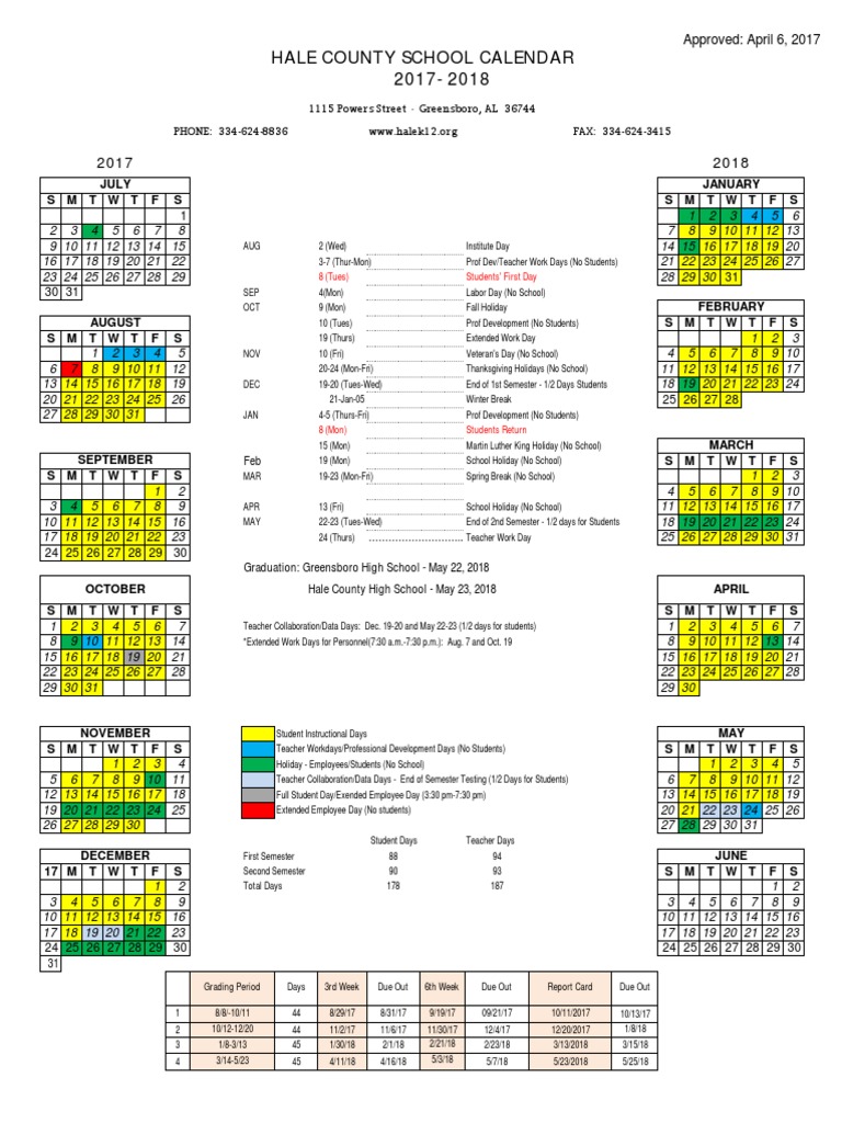 School Calendar 2017-2018 | PDF | Academic Term | Educational Institutions