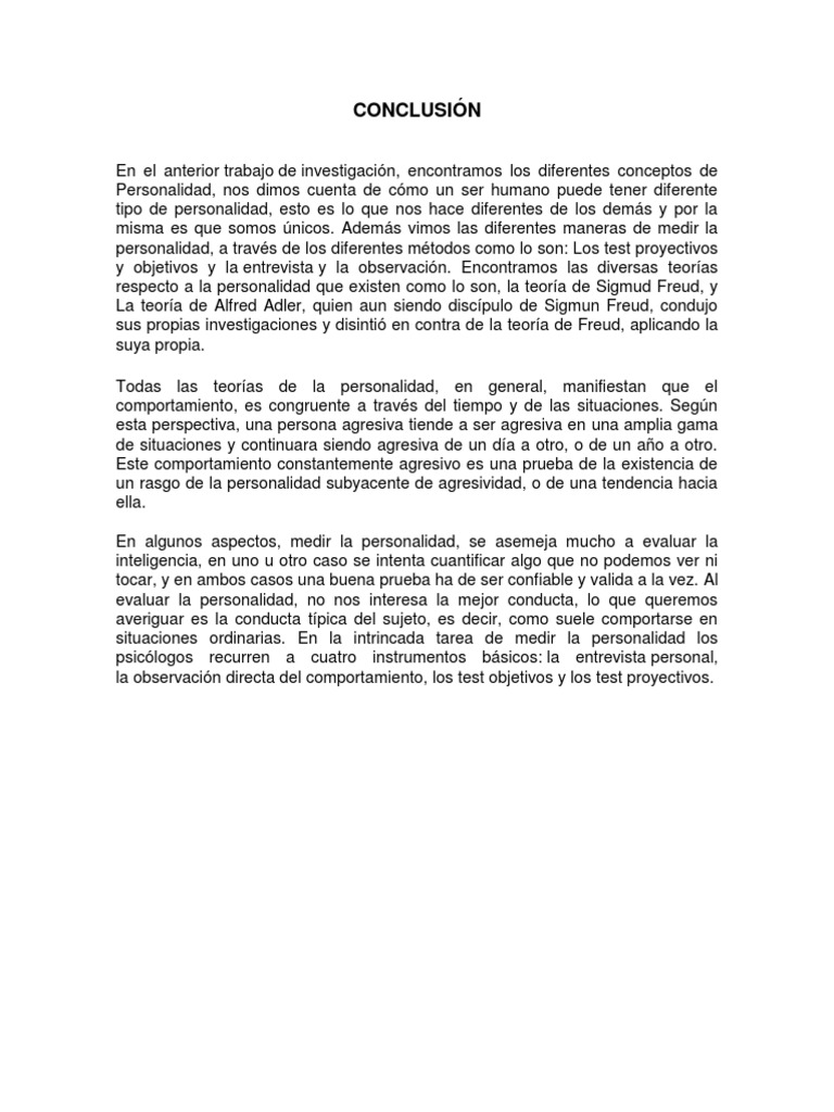 Conclusión de La Teoria de La Personalidad | PDF | Crecimiento personal ...