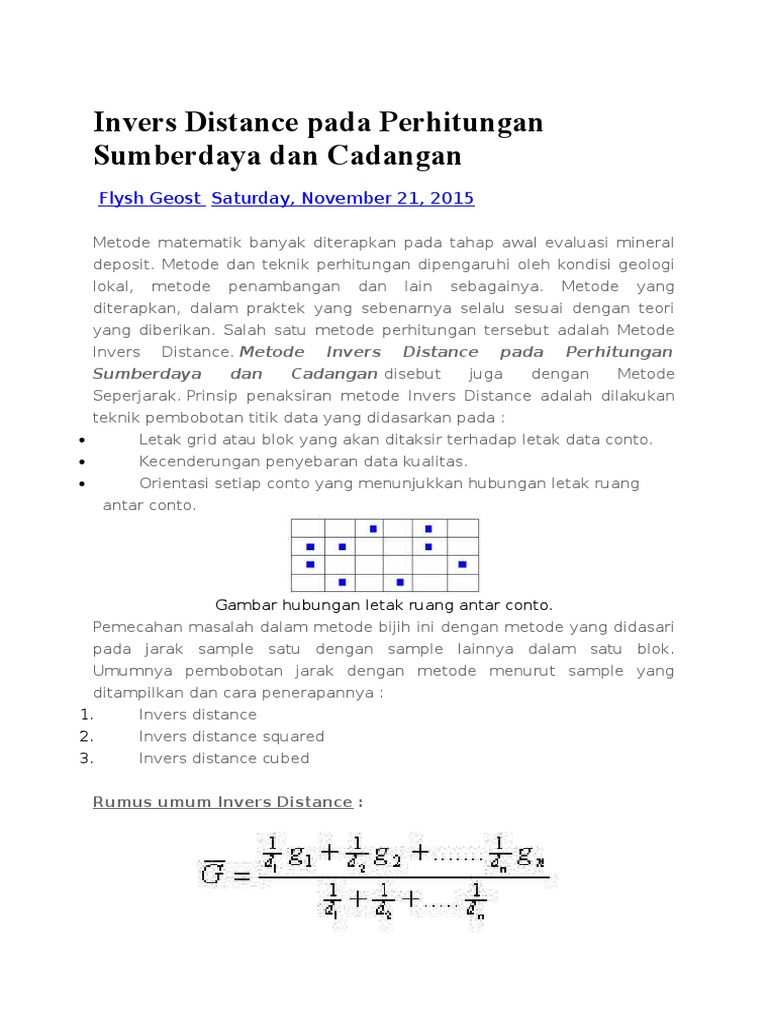 Inverse Distance Pada Perhitungan Sumberdaya Dan Cadangan | PDF